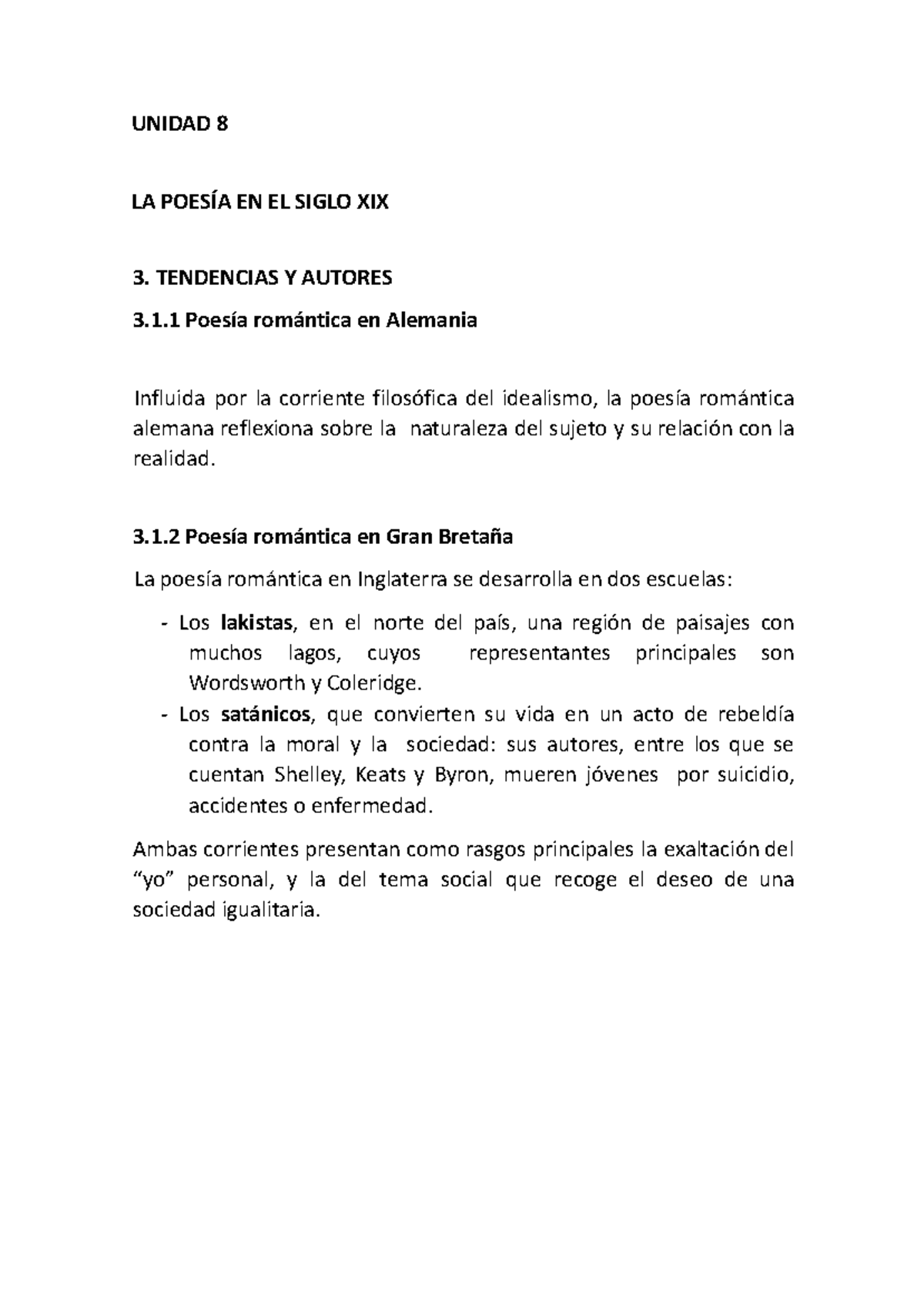 Unidad 8 - Apuntes sobre la Poesía del Siglo XIX - Studocu