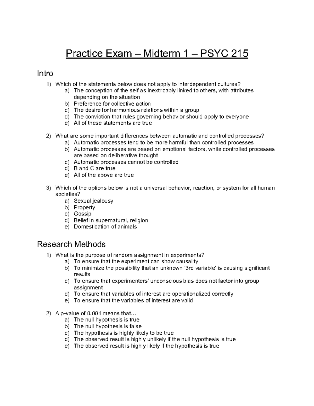 Midterm 1 Practice Exam Answers - PSYC215 - Studocu