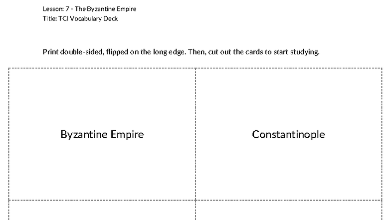 Lesson 7: TCI Vocabulary Deck on the Byzantine Empire - Studocu