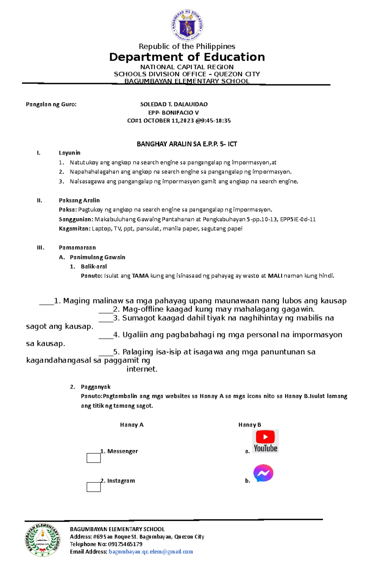 EPP5 Lesson Plan on Search Engines for ICT Learning - Studocu