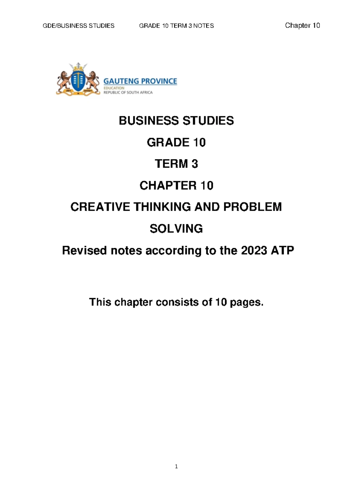 Creativity and Problem Solving Techniques for Business (Gr12) - Studocu
