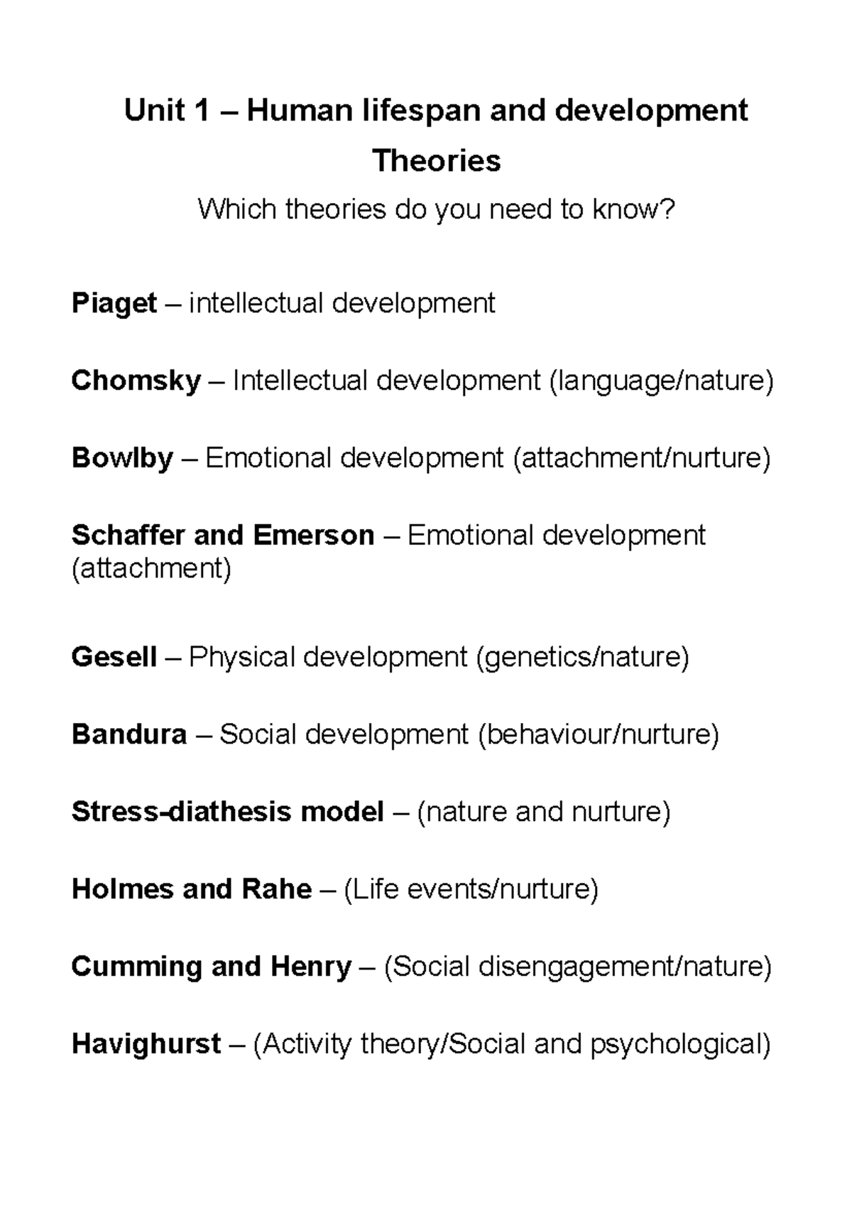 Unit 1 Theories in Human Development: Key Concepts and Models - Studocu