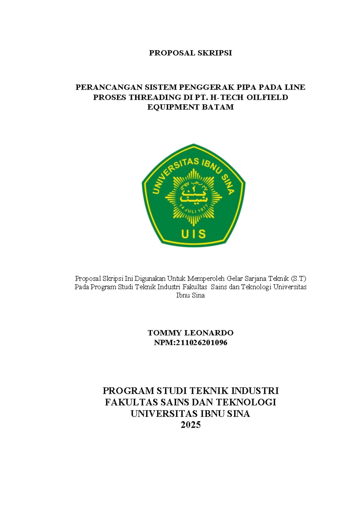 Proposal Skripsi: Perancangan Sistem Penggerak Pipa di Line Proses ...
