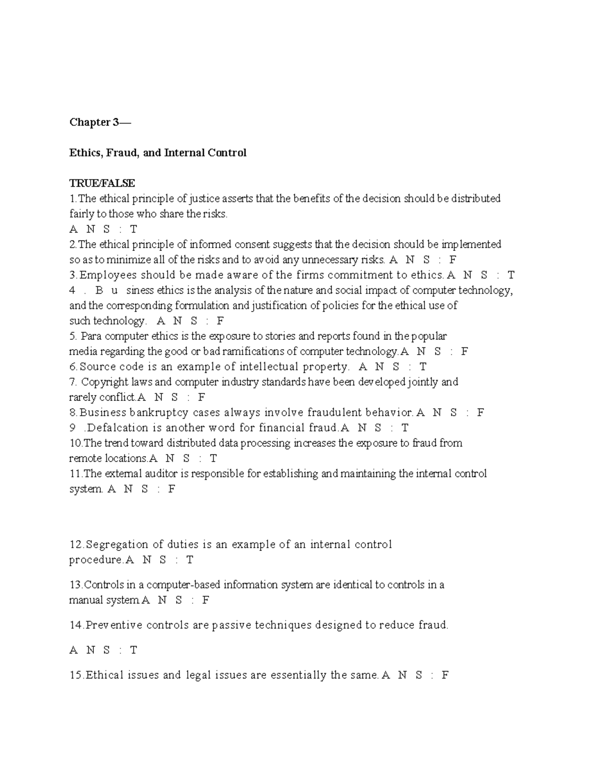 BIS309 - Chapter 3: Ethics, Fraud, and Internal Control Insights - Studocu