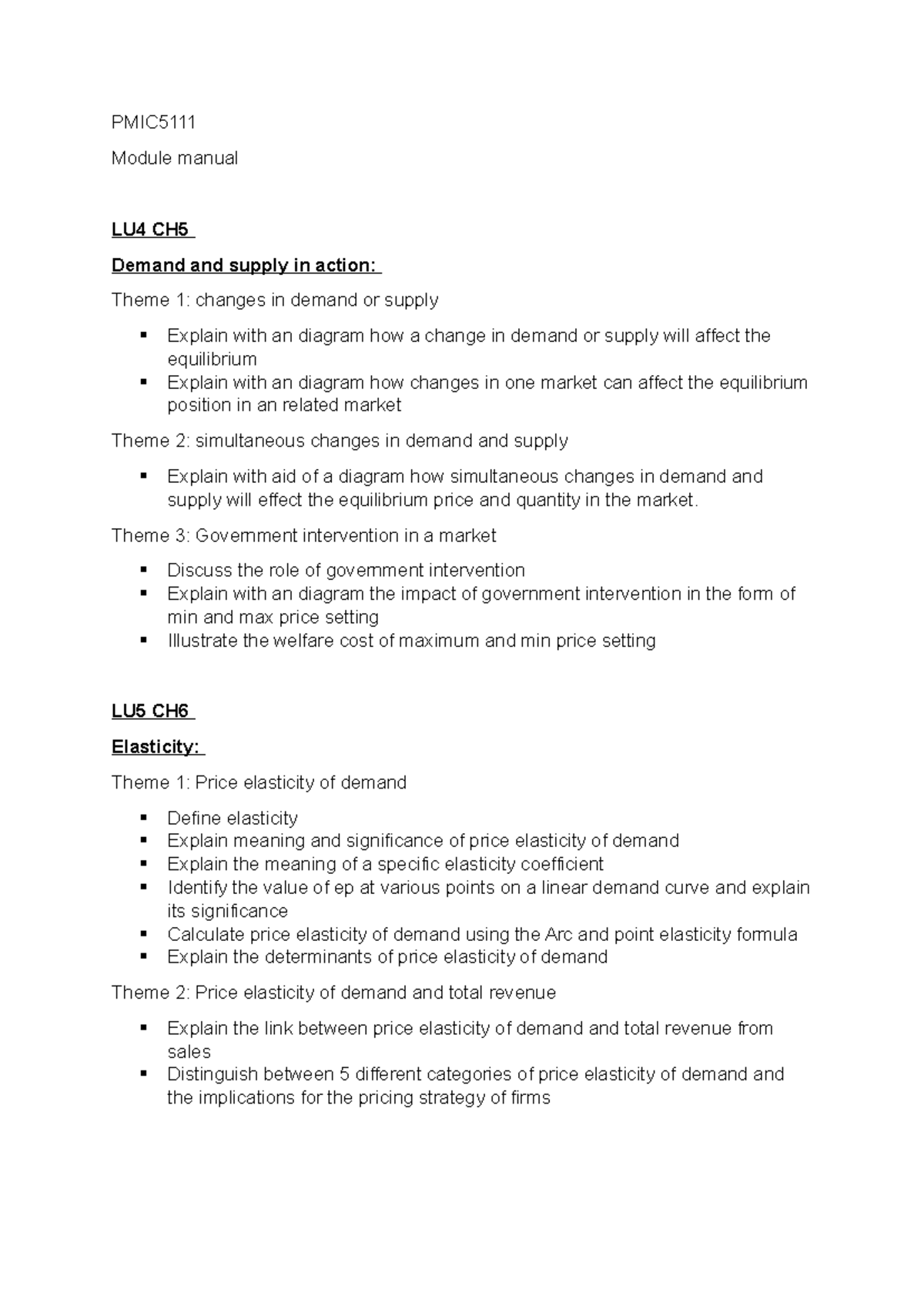 PMIC Module Manual: Demand, Supply & Elasticity (LU4 CH5 & LU5 CH6 ...
