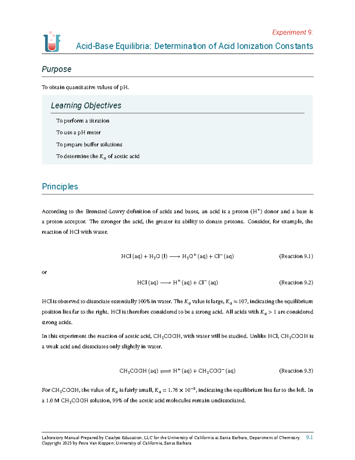 Experiment 9 Report: Acid-Base Equilibria and Ka Determination - Studocu