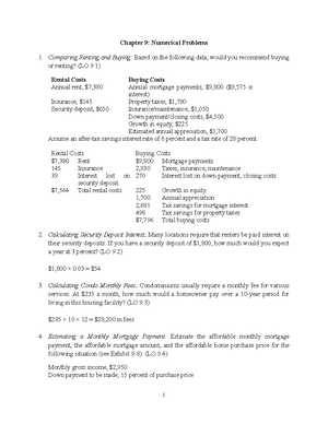 Chapter 9 - notes - Chapter 9: The Housing Decision: Factors and ...
