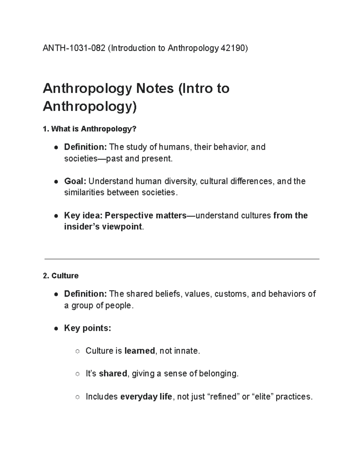ANTH-1031-082: Comprehensive Anthropology Notes and Key Concepts - Studocu