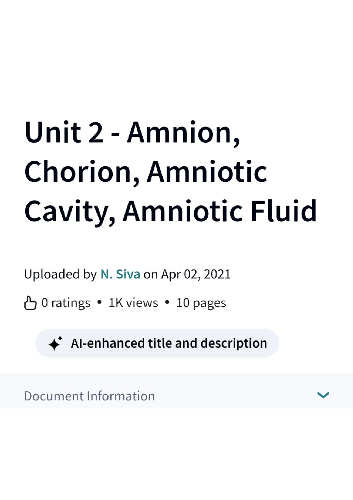 Amnion chronion - Written notes - Unit 2 Amnion, Chorion, Amniotic ...