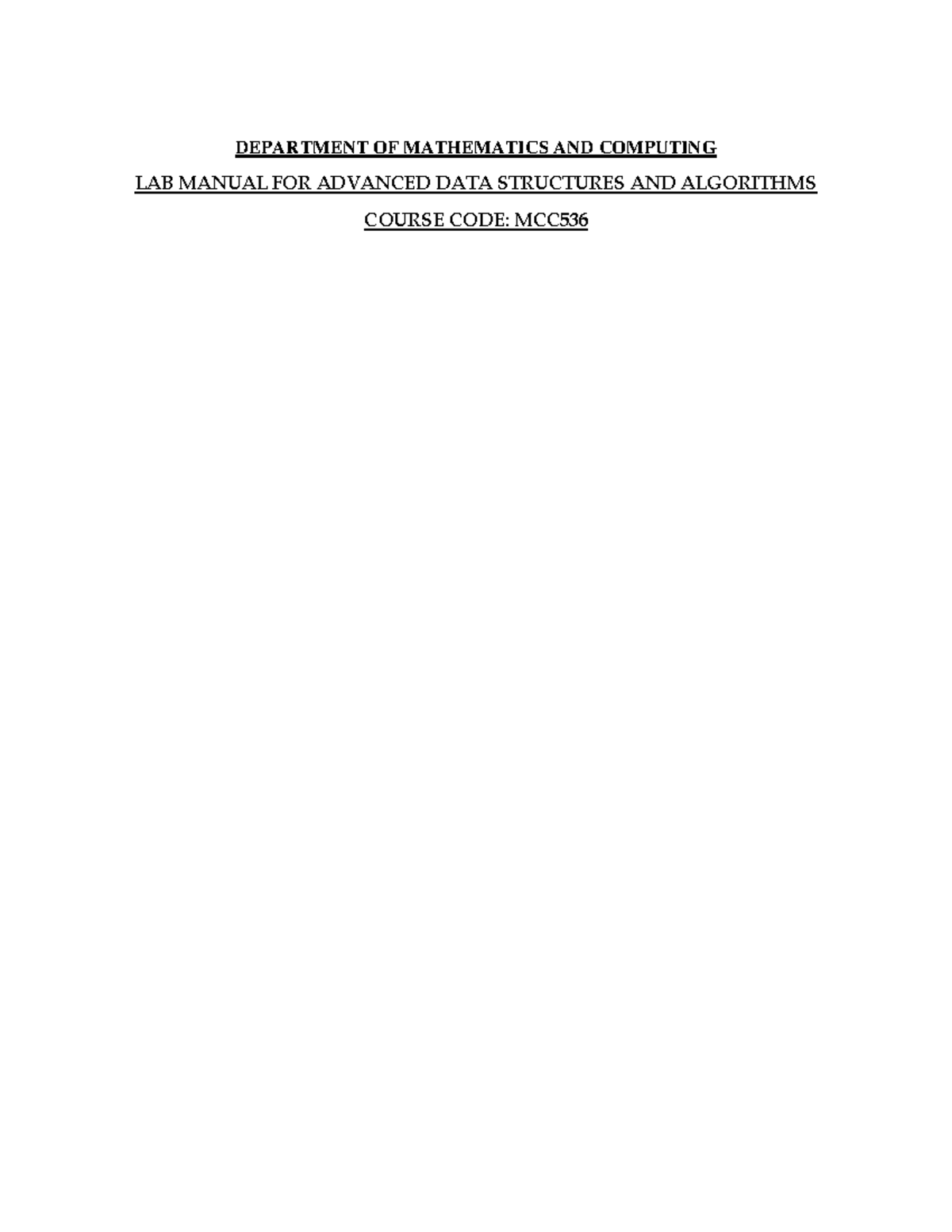 Lab Manual for Advanced Data Structures & Algorithms - MCC536 - Studocu