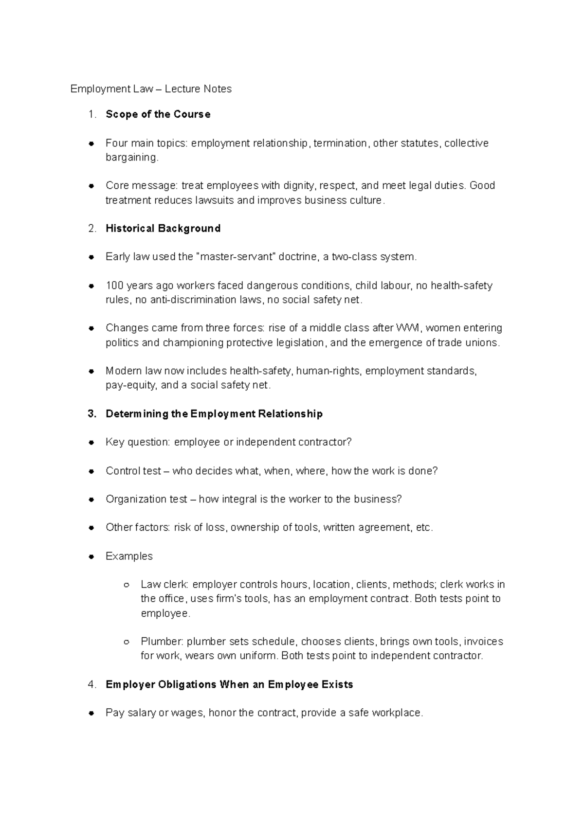 Employment Law Lecture Notes: Key Topics & Case Examples (2275) - Studocu