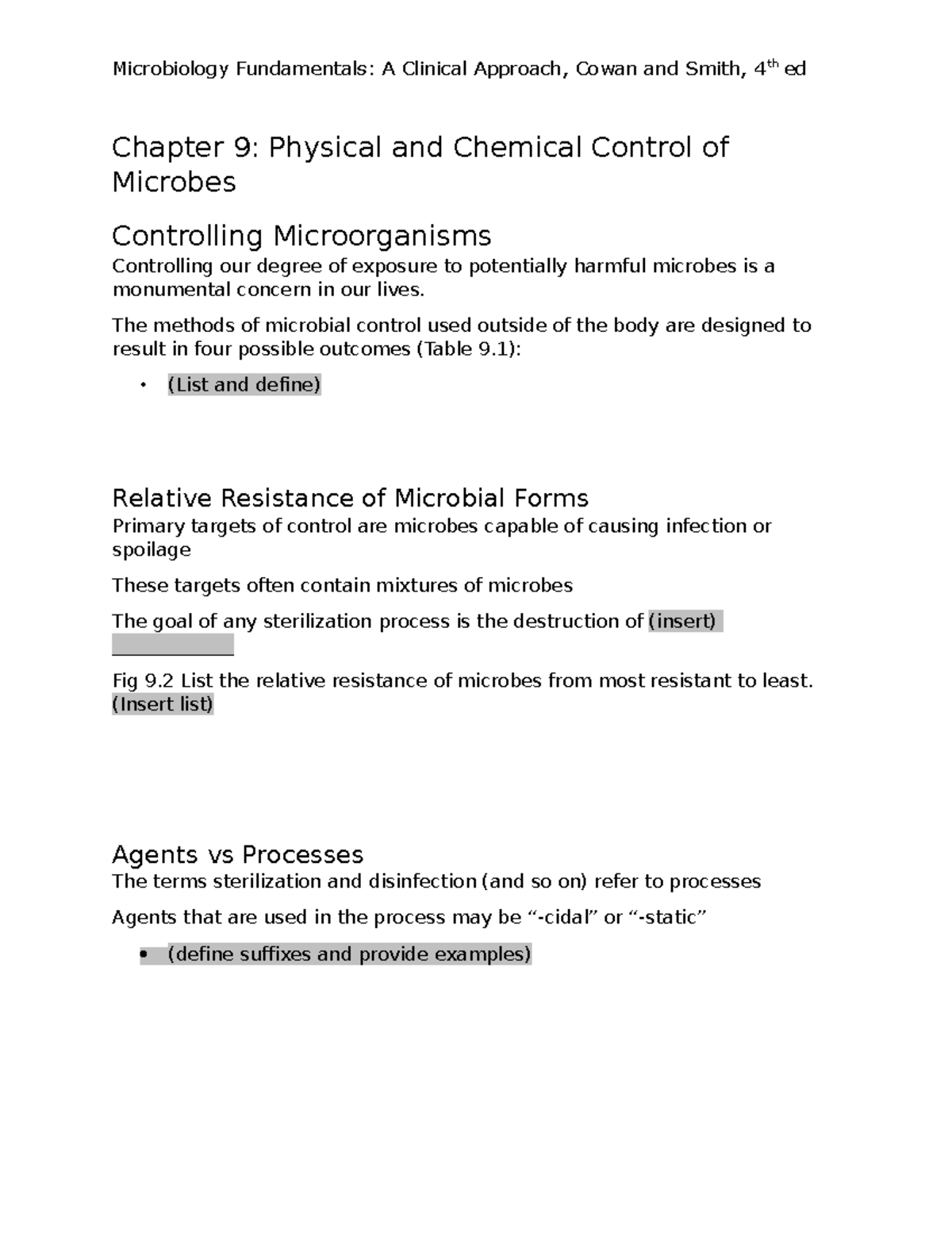 Chapter 9 Lecture Notes: Control of Microbes and Their Resistance - Studocu