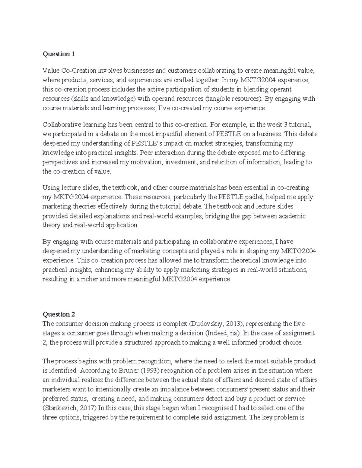 MKTG2004 Assignment 1: Collaborative Learning & Consumer Decision ...