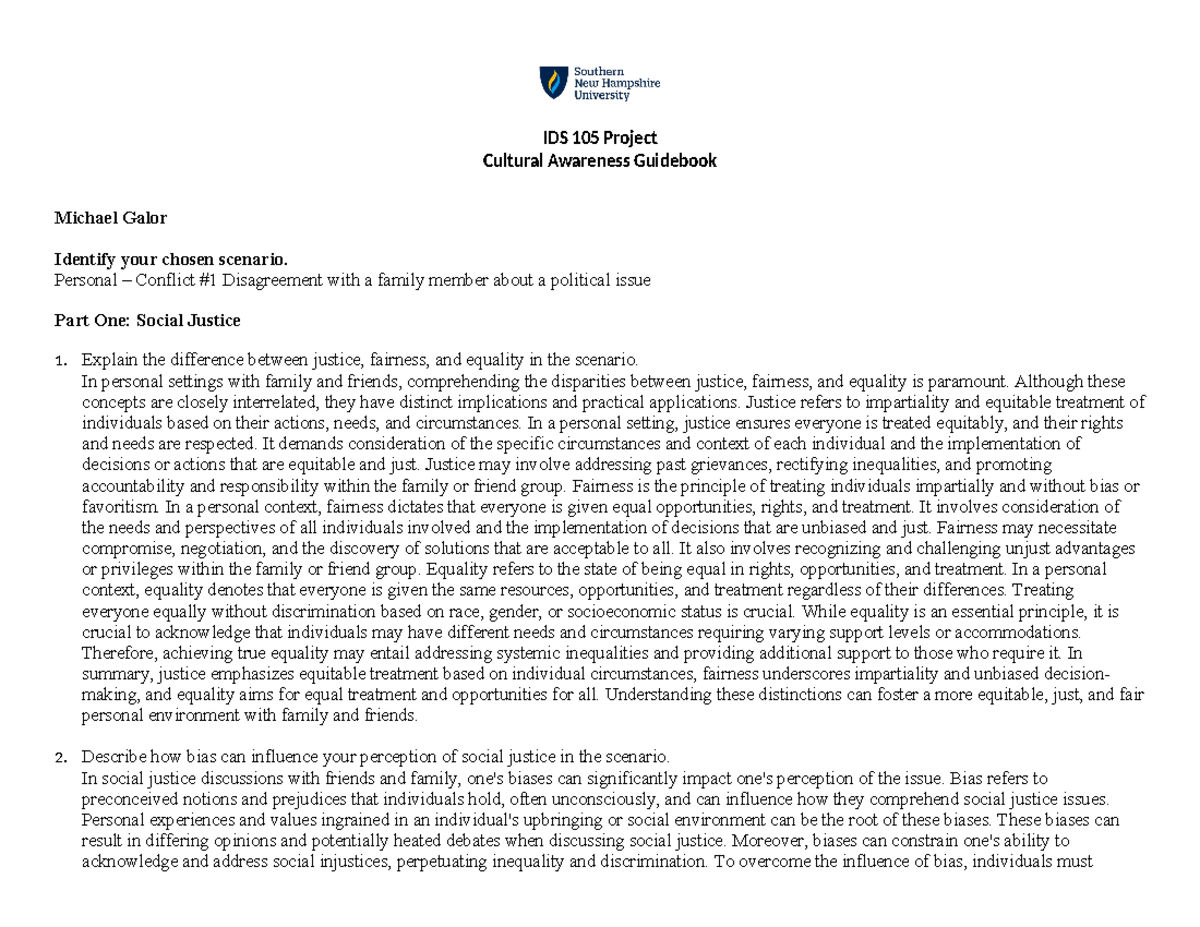 IDS 105 Project - IDS 105 Project Cultural Awareness Guidebook Michael ...