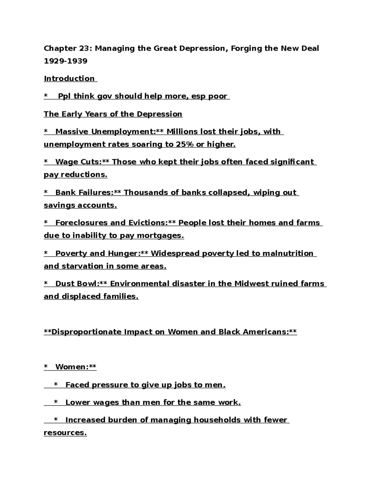 Chapter 23: The Great Depression and the New Deal Impact - Studocu