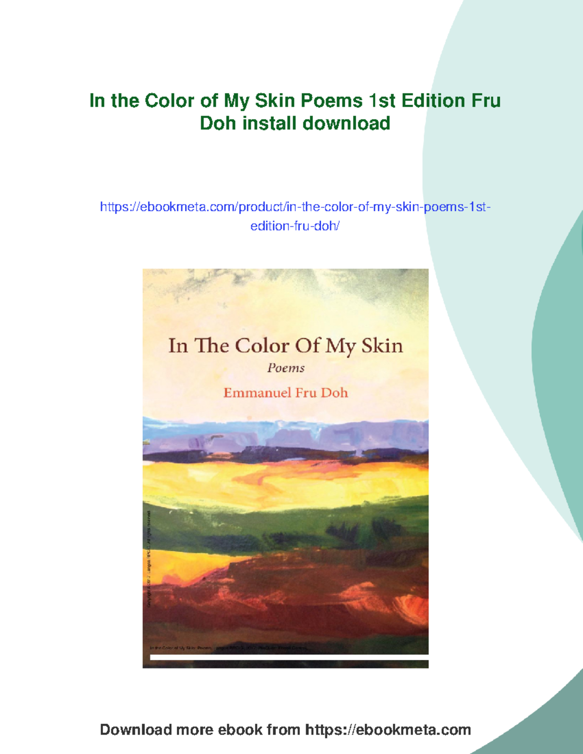 In the Color of My Skin: Poems by Emmanuel Fru Doh - 1st Edition - Studocu