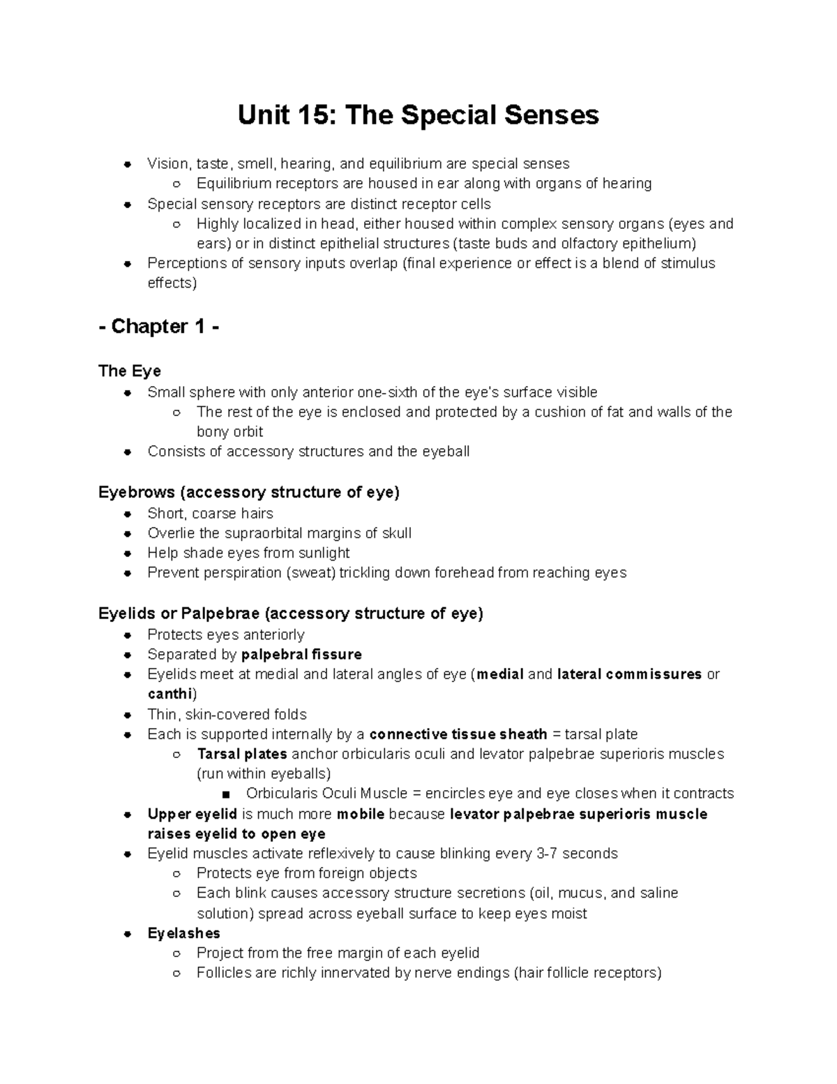 Unit 15 Anatomy Notes: Exploring the Special Senses and Eye Structure ...