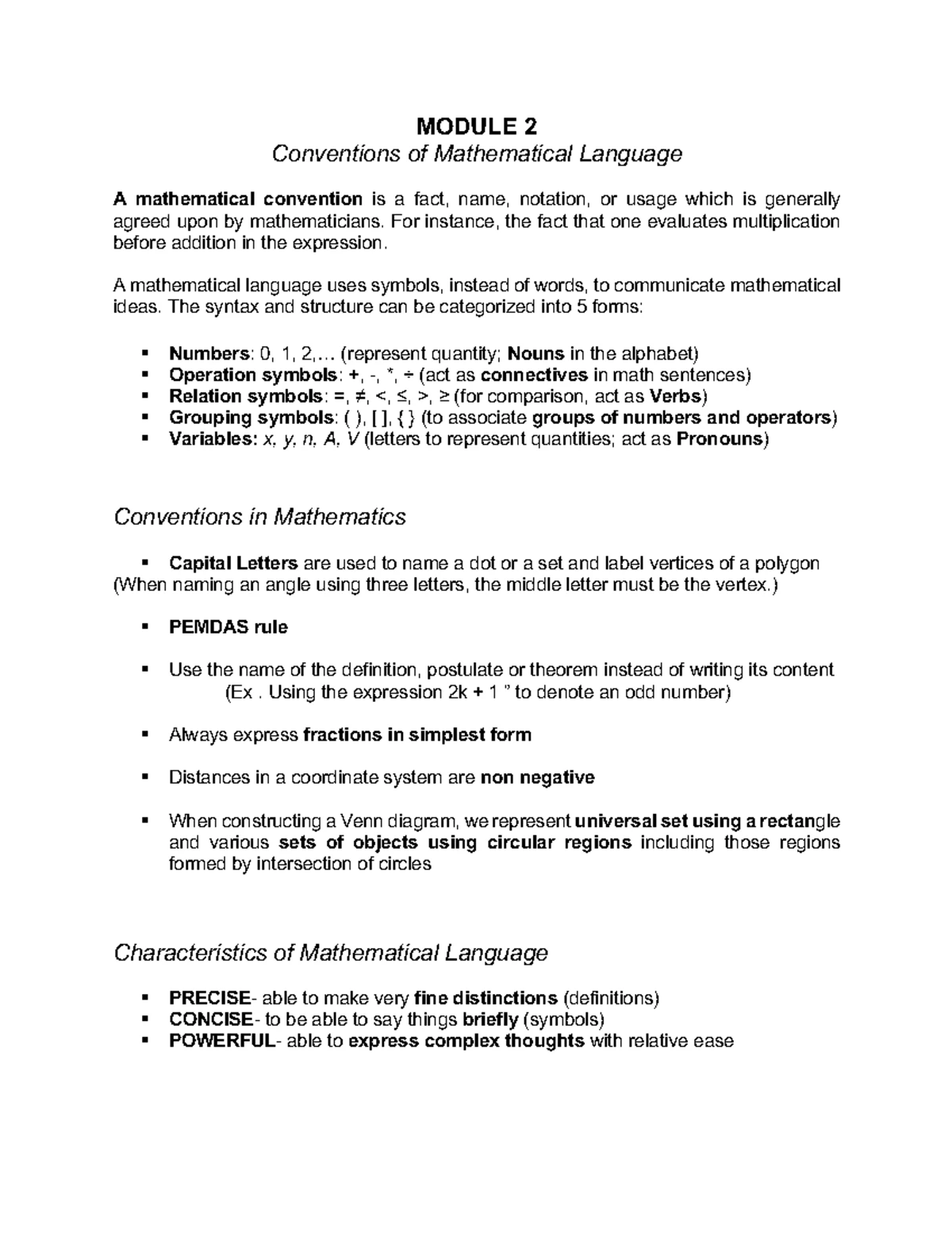 MMW Module 2 - Mathematical Language AND Symbols - MMW Module 2 ...