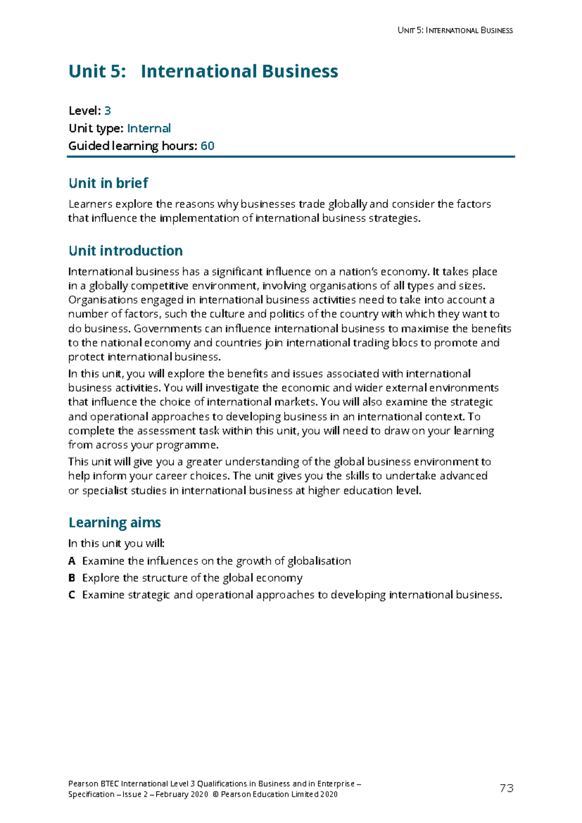 Unit 5: International Business Overview (Pearson BTEC L3) - Studocu