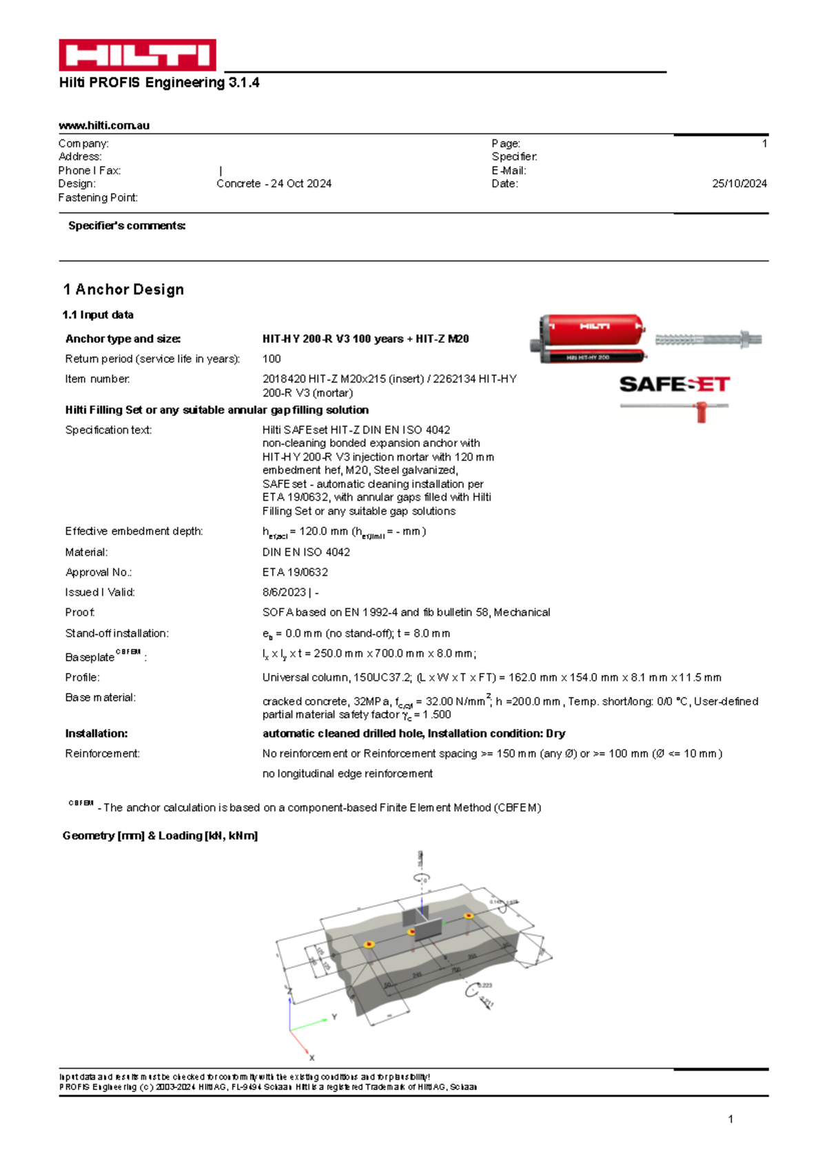 Hilti PROFIS Engineering 3.1.4 Analysis for Concrete Fastening Design ...