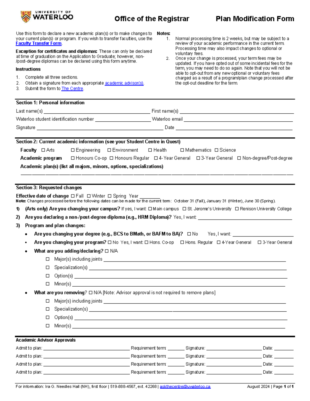 Plan Modification Form - August 2024 - Studocu