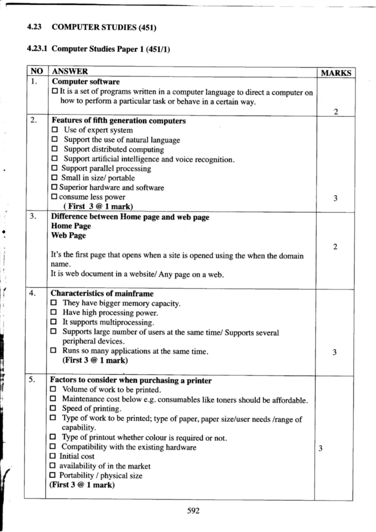 KCSE Computer Studies PP1 Marking Scheme 2017 - Detailed Guide - Studocu