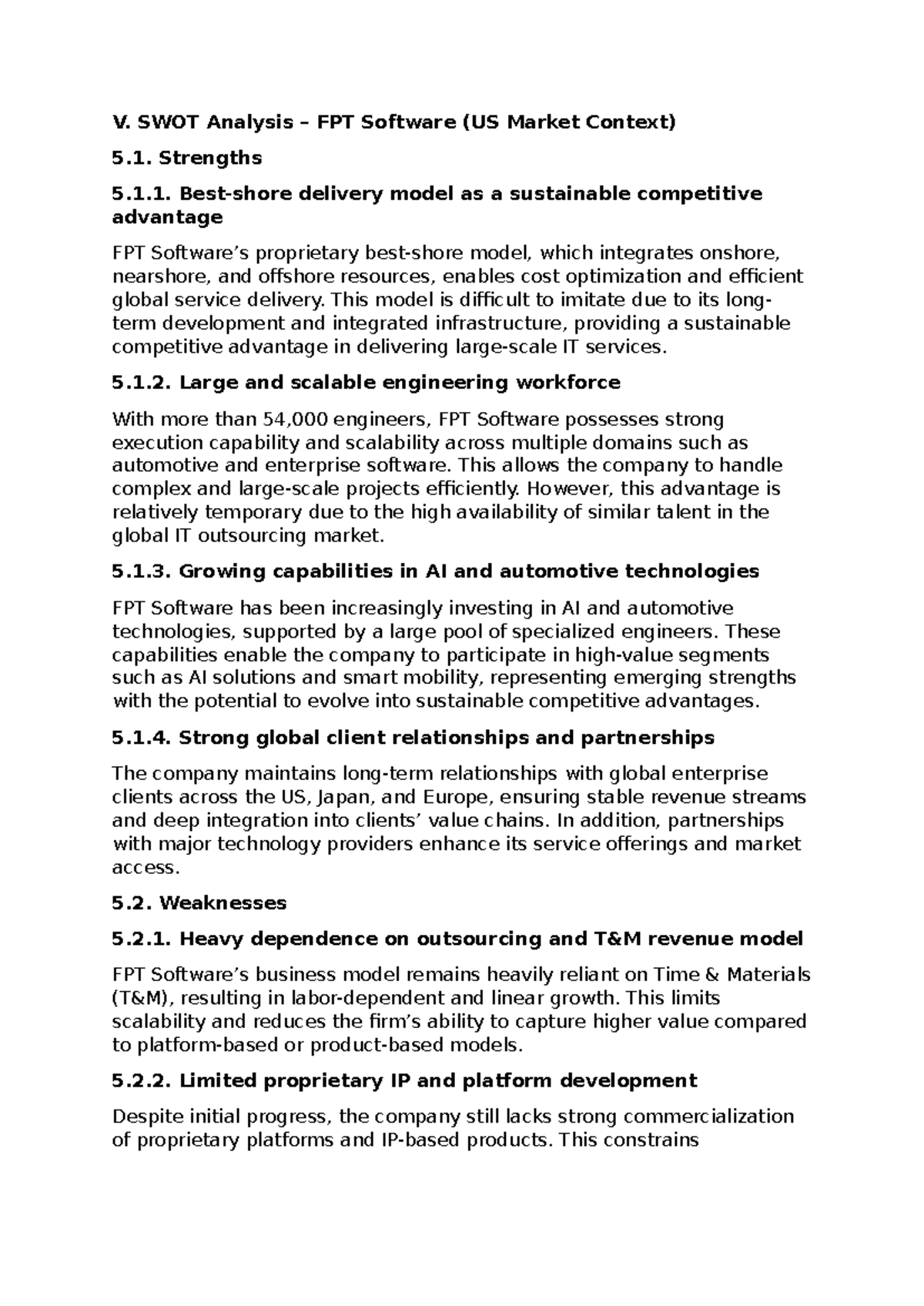 Chapter 5: SWOT Analysis of FPT Software in the US Market - Studocu