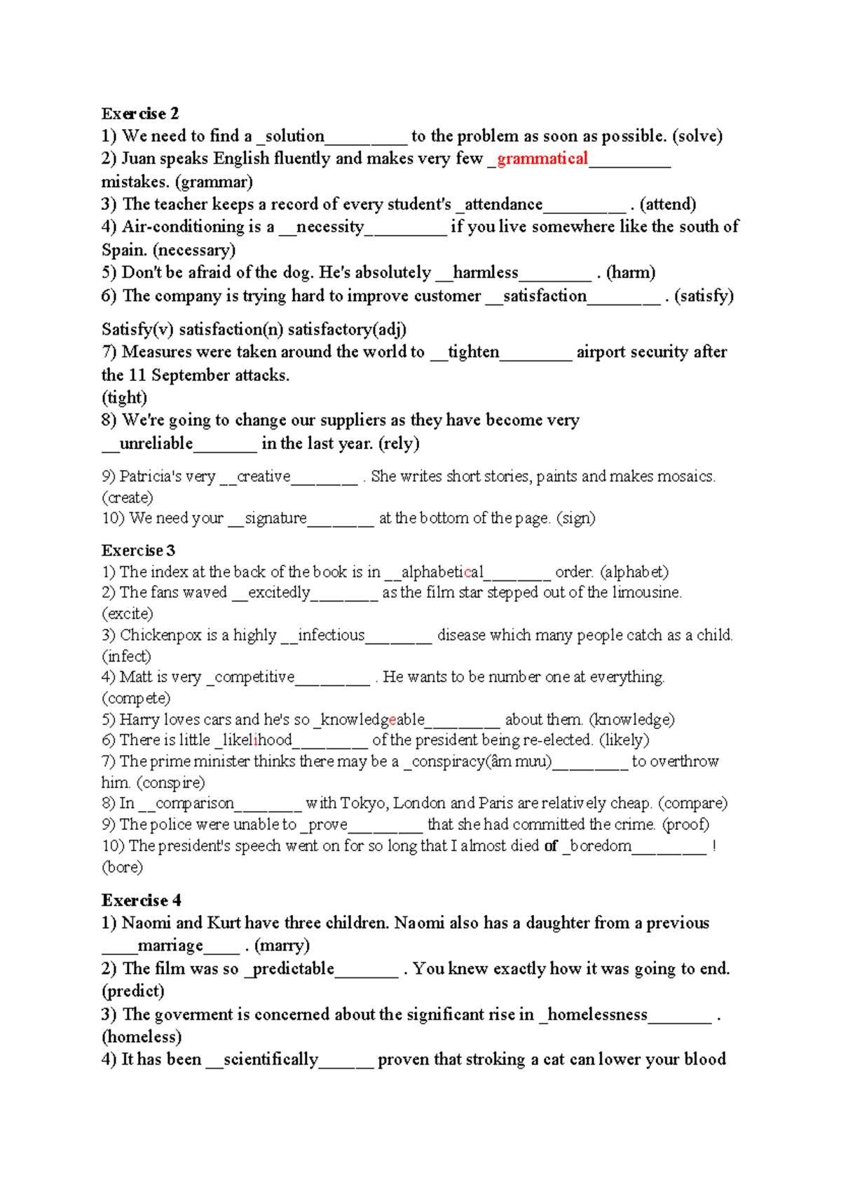 Word Form 2 Exercises - Helpful Resource for Students - Studocu