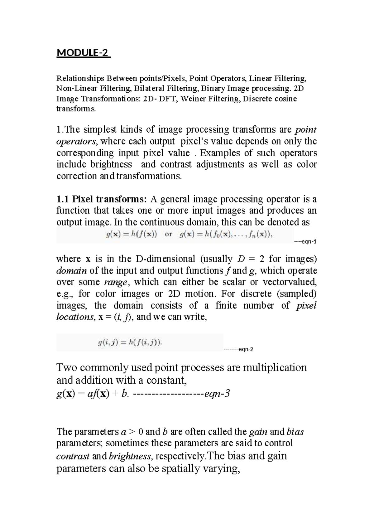 Module-2: Image Processing Techniques - Point Operators & Filtering - Studocu