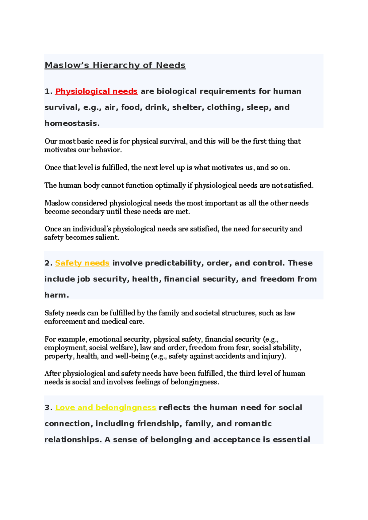 Maslow's Hierarchy of Needs: Understanding Human Motivation - Studocu