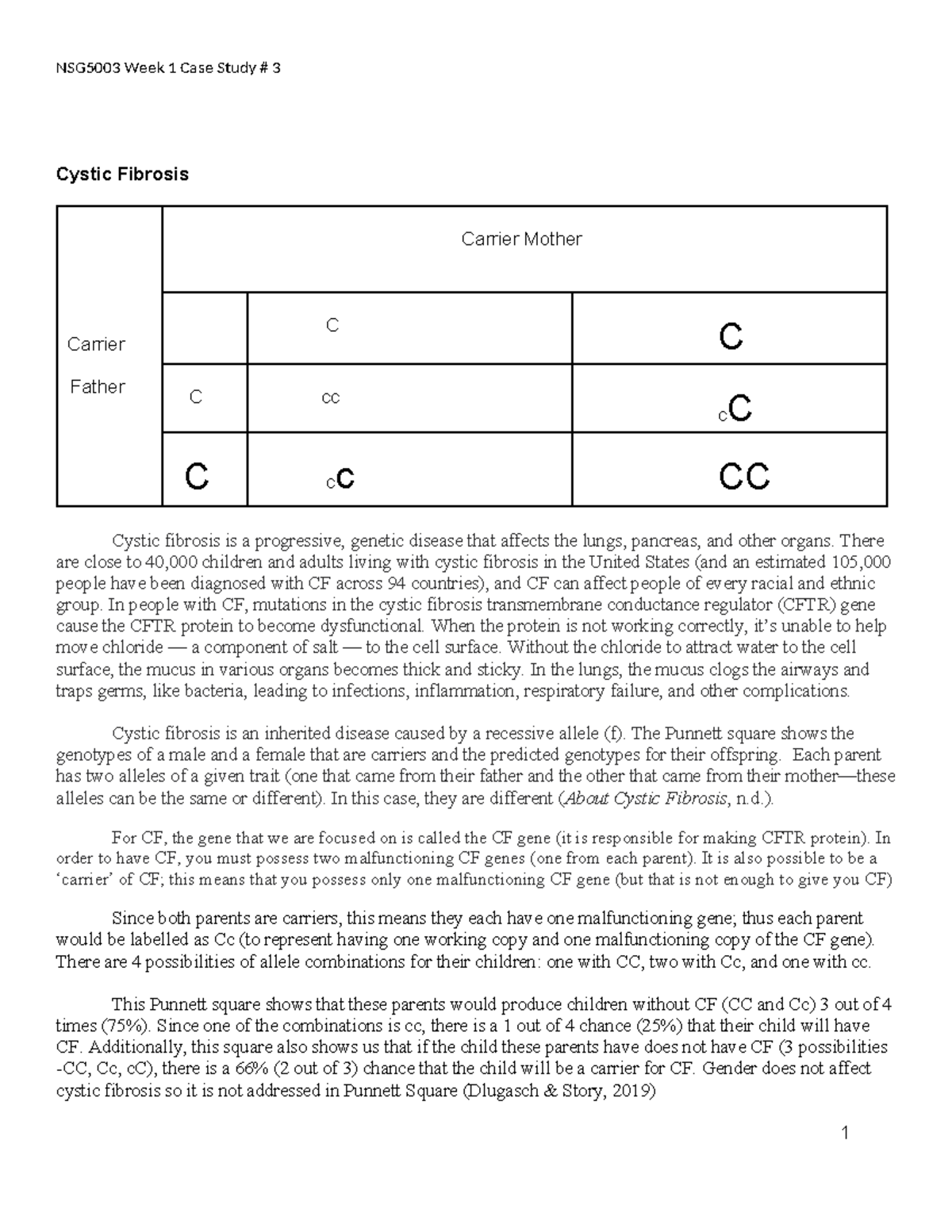 W1 Case Study 3 Yanero Renae - NSG5003 Week 1 Case Study # 3 Cystic ...