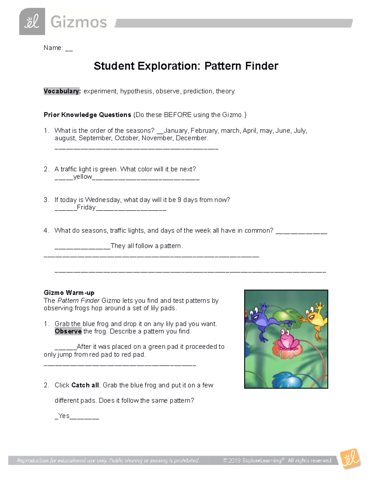 Pattern Finder Gizmo Lab Worksheet - Student Exploration Guide - Studocu