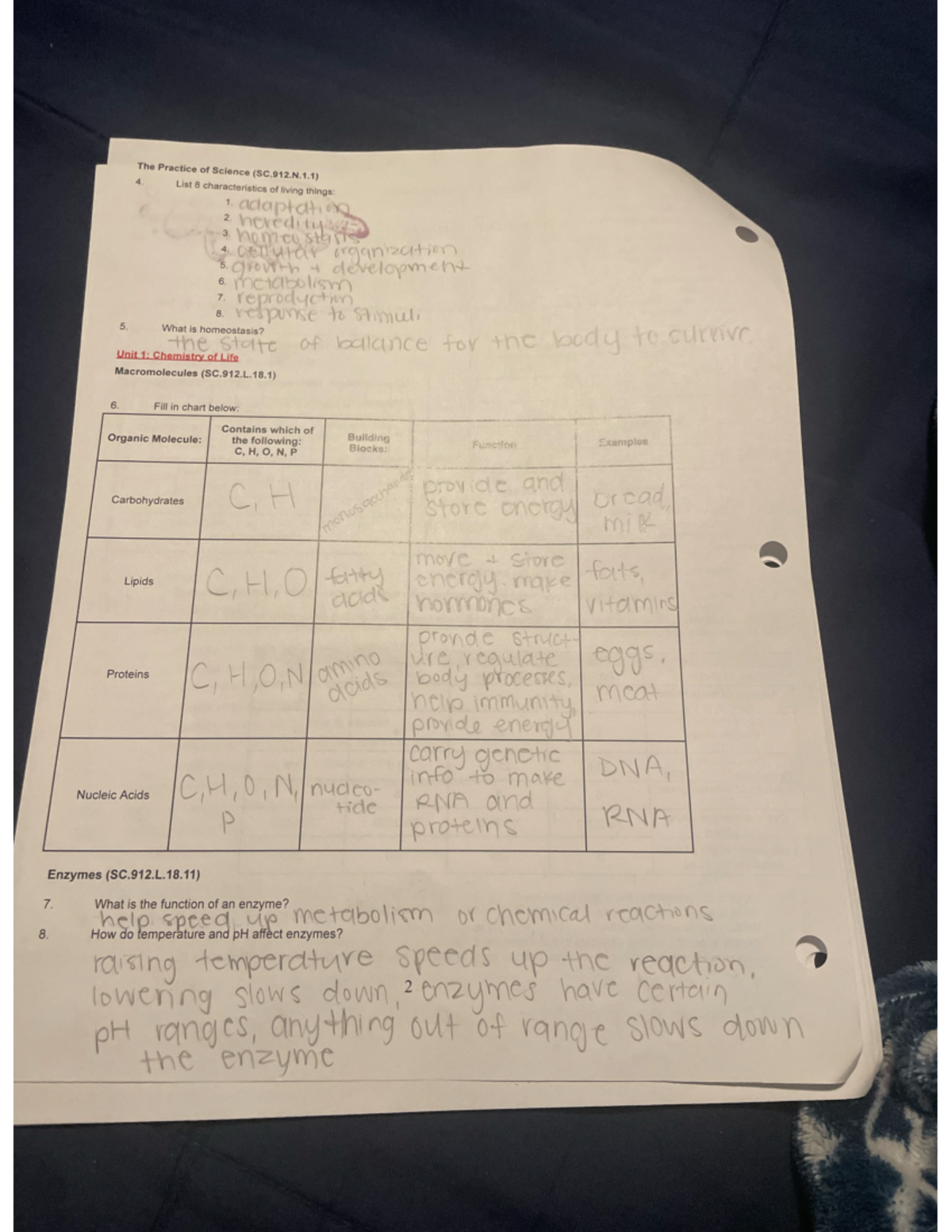 Biology EOC Review: Characteristics of Life and Macromolecules - Studocu