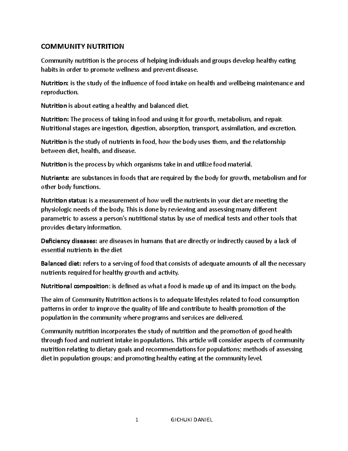 Community Nutrition Gichuki Dan - COMMUNITY NUTRITION Community ...
