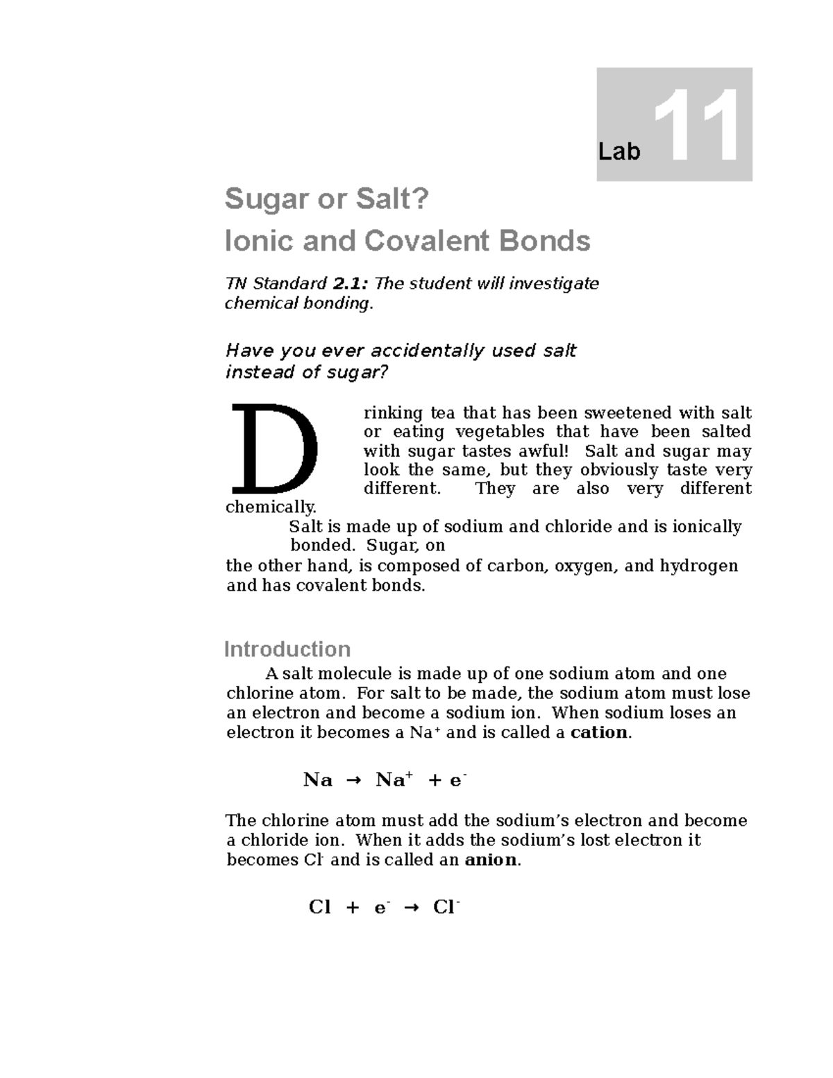Lab 11: Ionic vs Covalent Bonding Experiment - Understanding Chemical ...