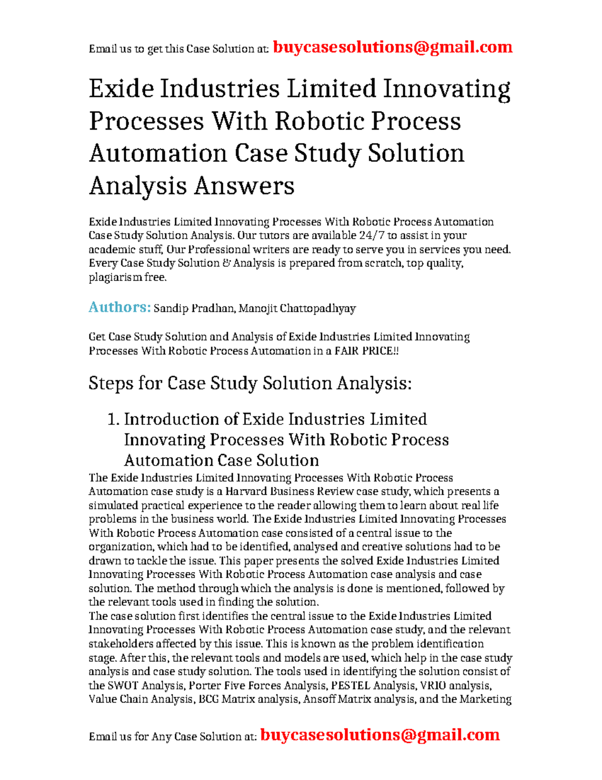 Case Study Solution: Exide Industries Limited - Innovating with RPA ...