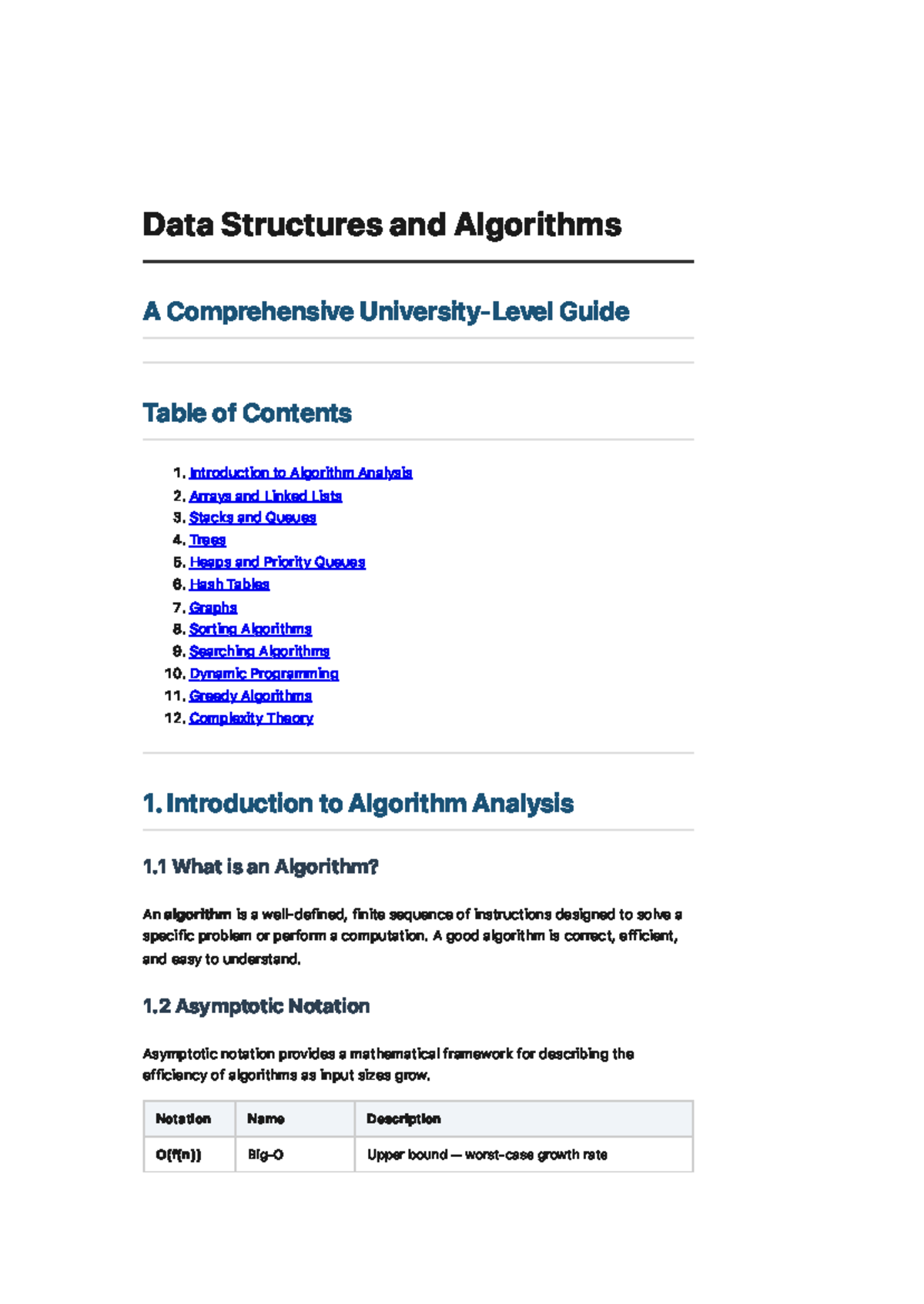 Data Structures and Algorithms: A Comprehensive Study Guide - Studocu
