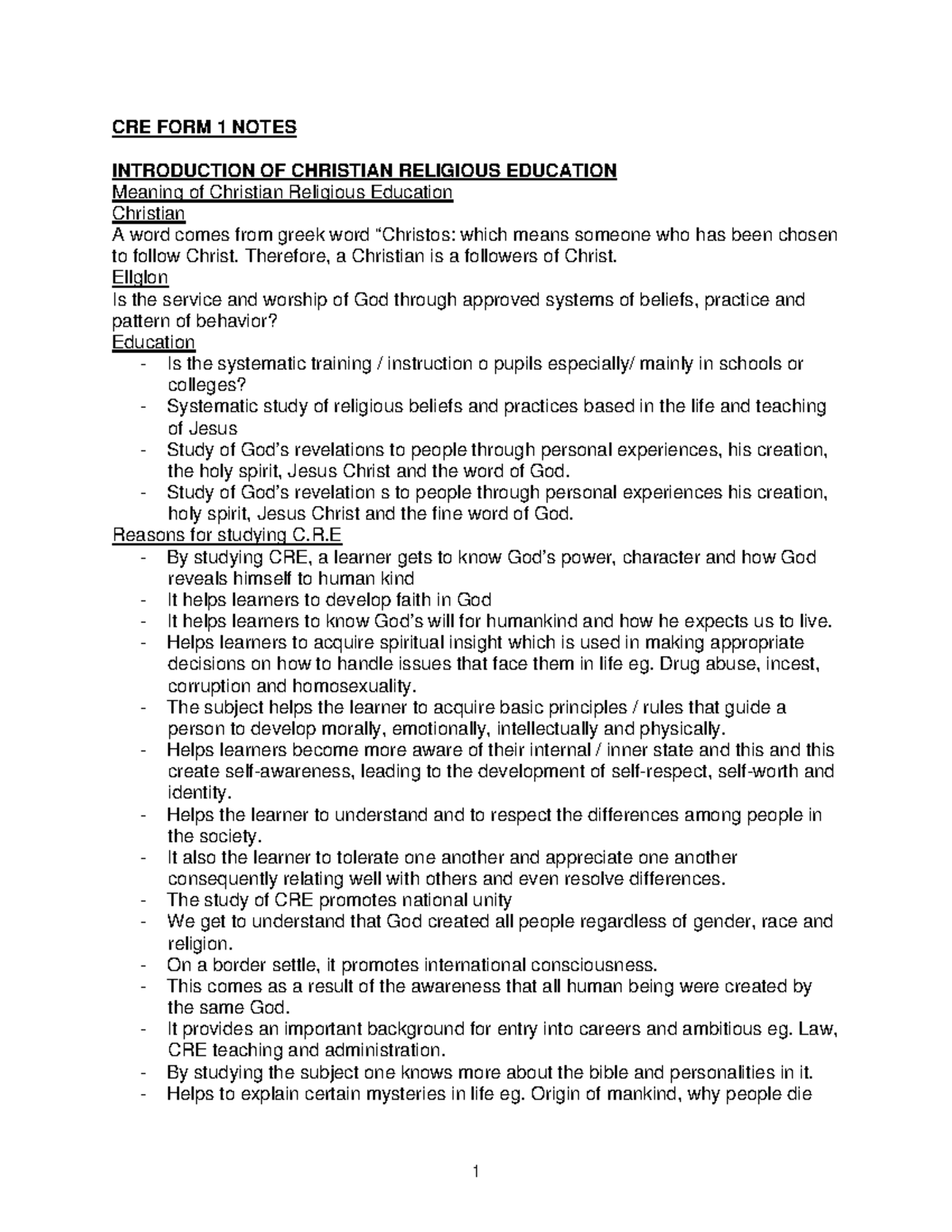 CRE FORM 1 - Christian Religious Education Overview and Key Concepts ...