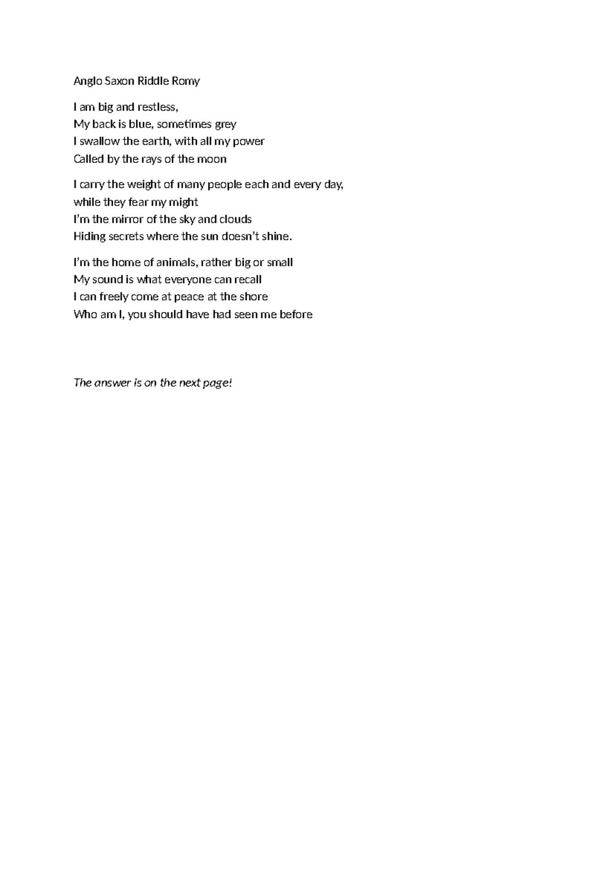 Anglo Saxon Riddle Analysis: Nature's Reflection and Mysteries ...