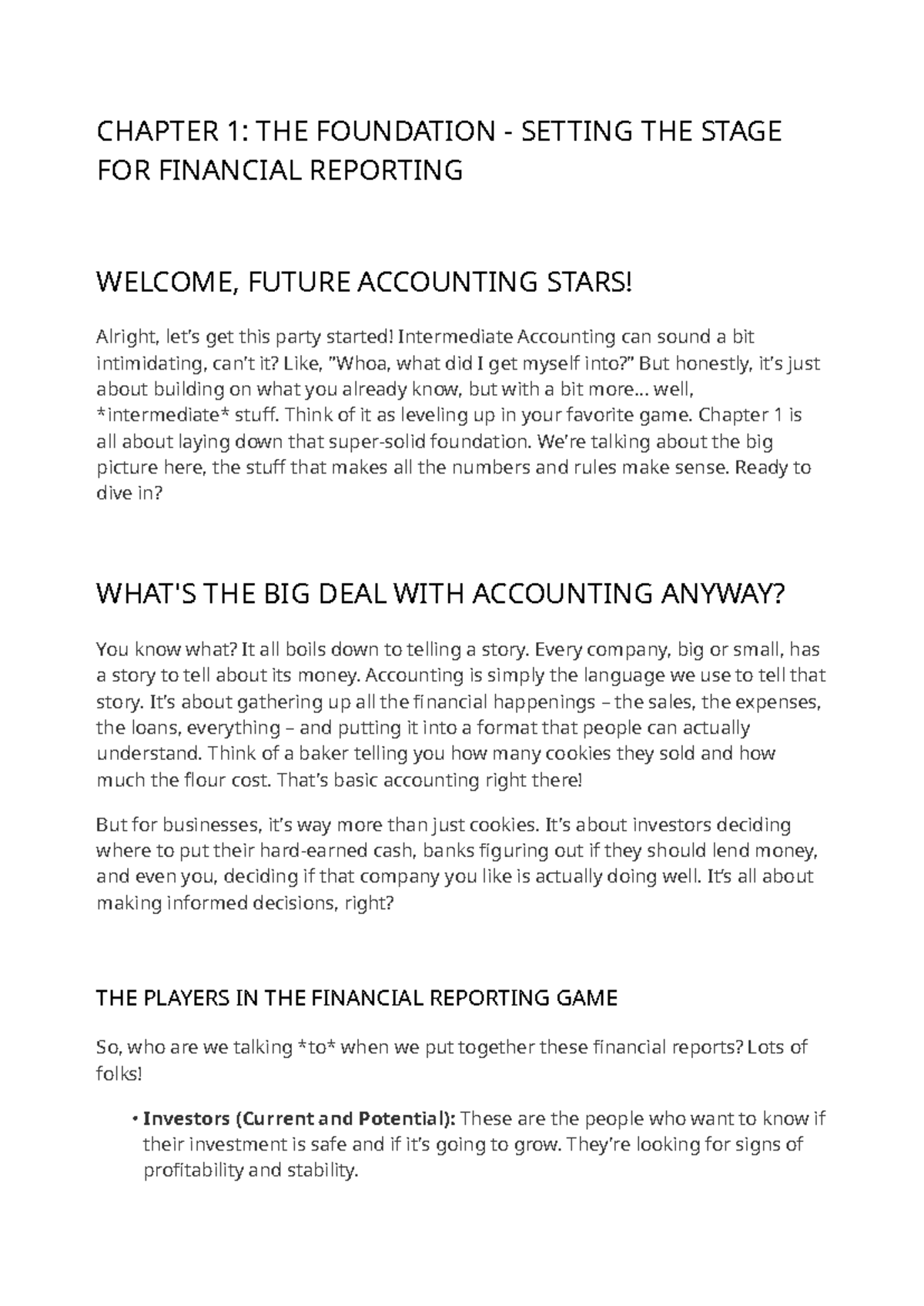 Intermediate Accounting 1: Chapter 1 - Foundations of Financial ...