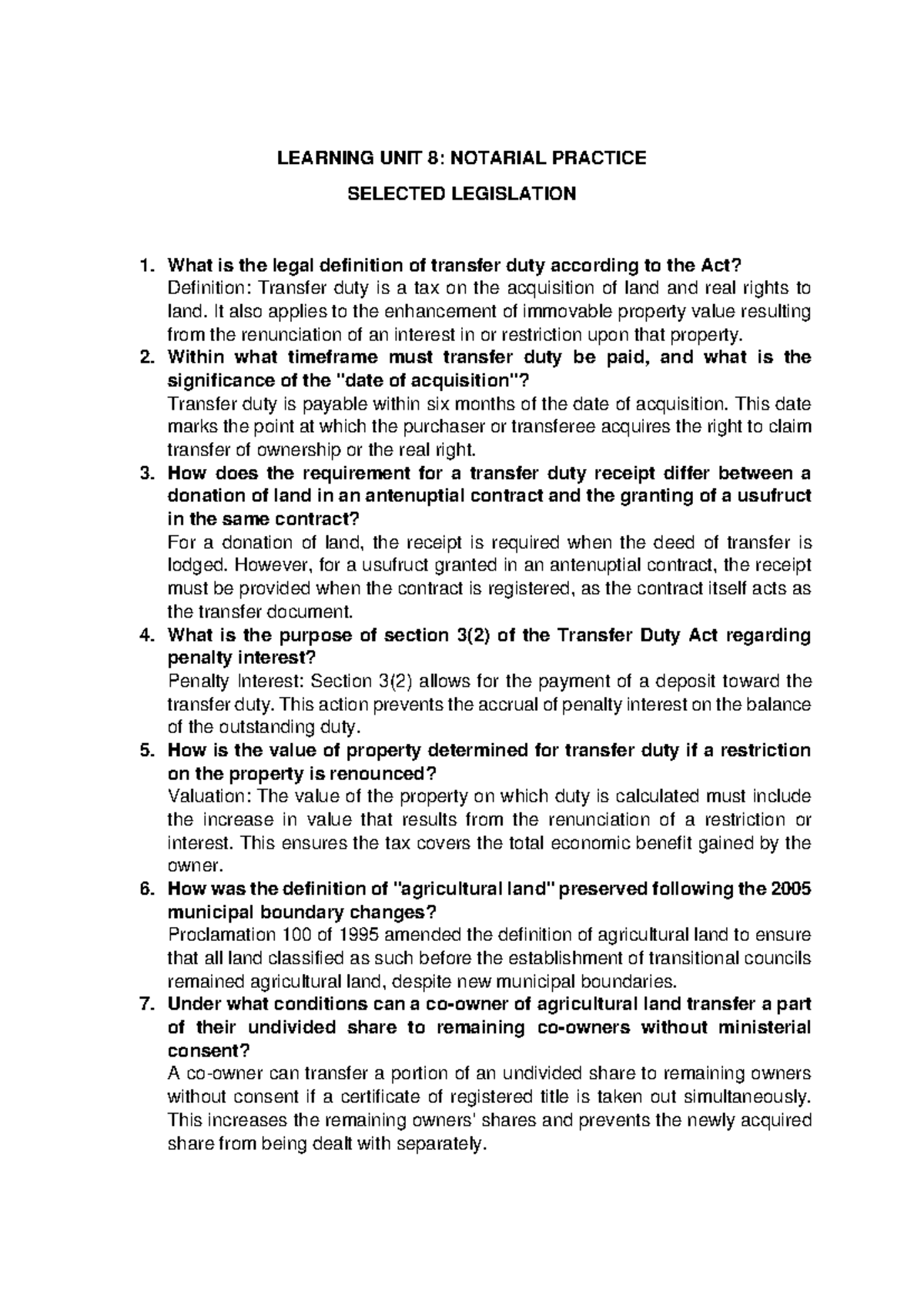 Learning Unit 8: Notarial Practice - Selected Legislation - Studocu
