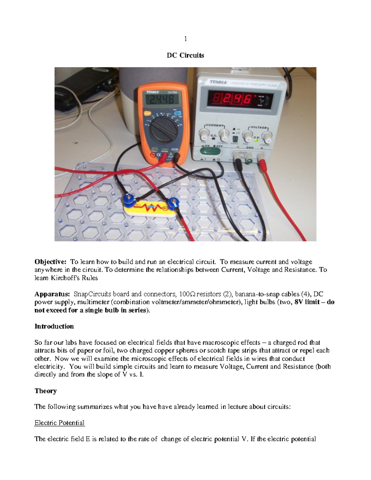 DC Circuits - Lab Practice Guide on Current, Voltage & Resistance - Studocu