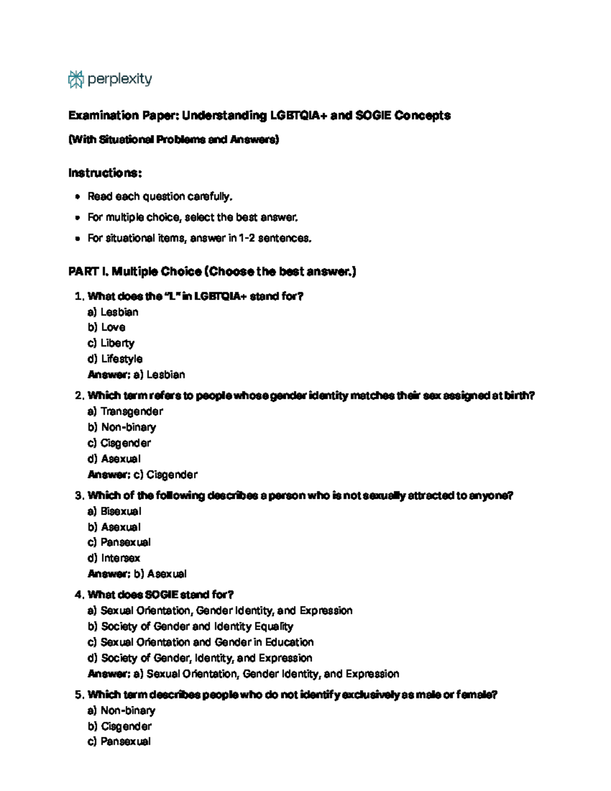 Examination Paper: Understanding LGBTQIA+ and SOGIE Concepts - Studocu