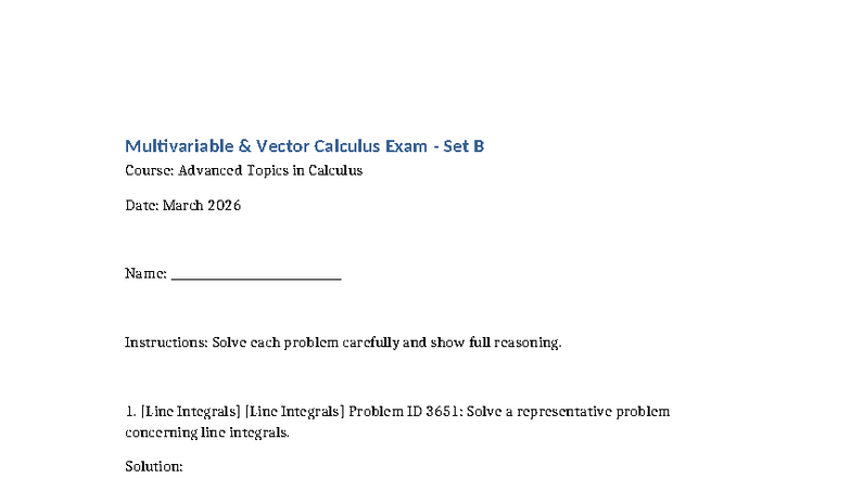 Multivariable Vector Calculus Exam Set B - Math 2725 Solutions - Studocu
