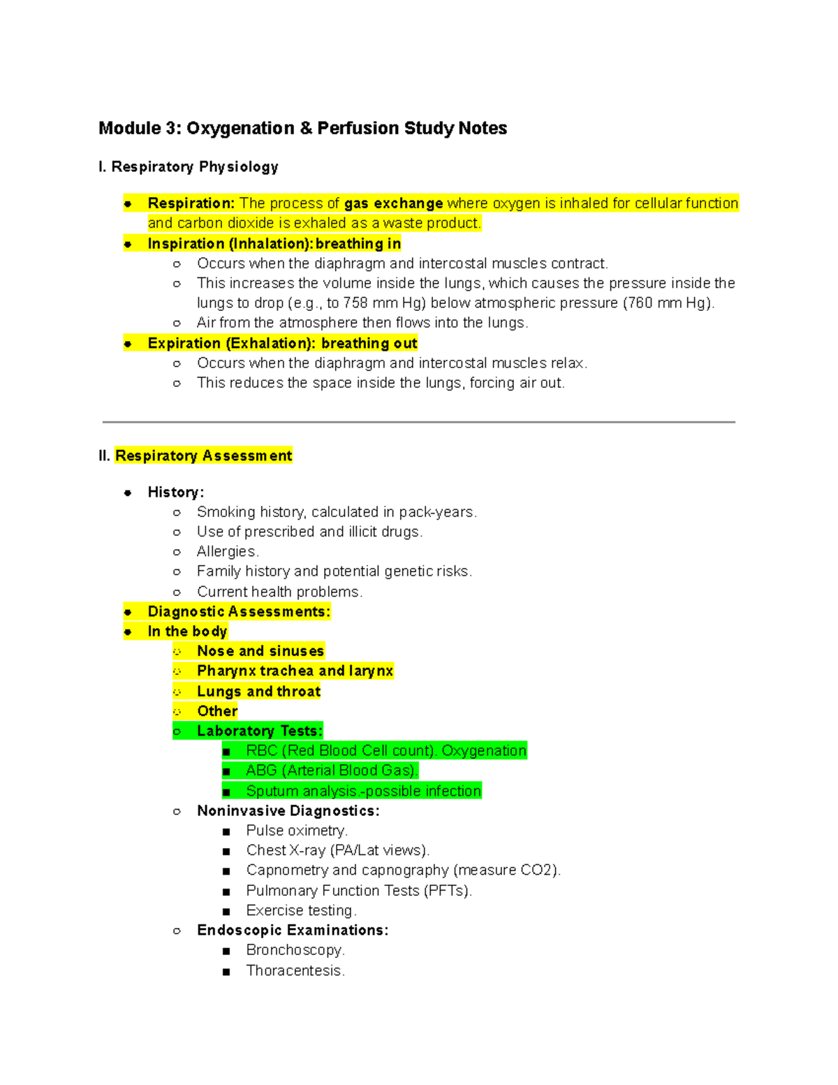Module 3 & 4: Oxygenation and Perfusion Study Notes - Studocu