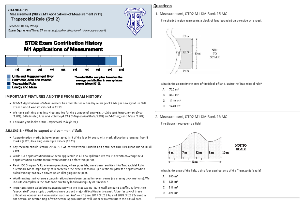 Trapezoidal Rule Applications in Measurement (STD2 M1) Exam Prep - Studocu