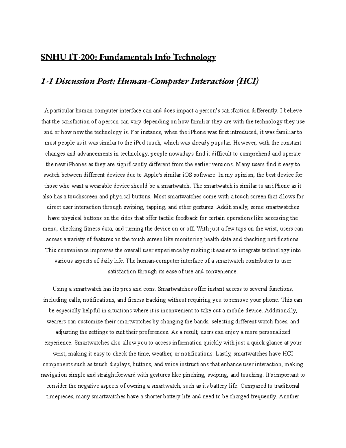 IT-200: Discussion Post on Human-Computer Interaction (HCI) - Studocu