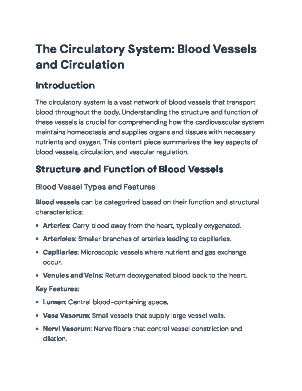 Comprehensive Overview of the Circulatory System and Blood Vessels ...