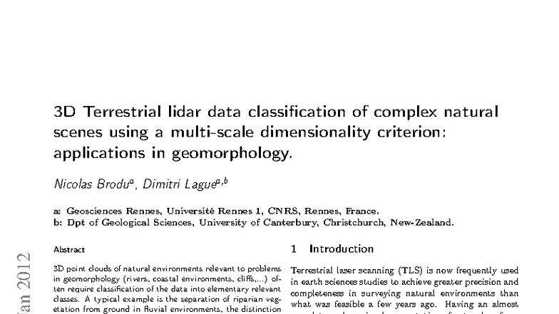 3D Lidar Data Classification in Geomorphology: A Dimensionality ...