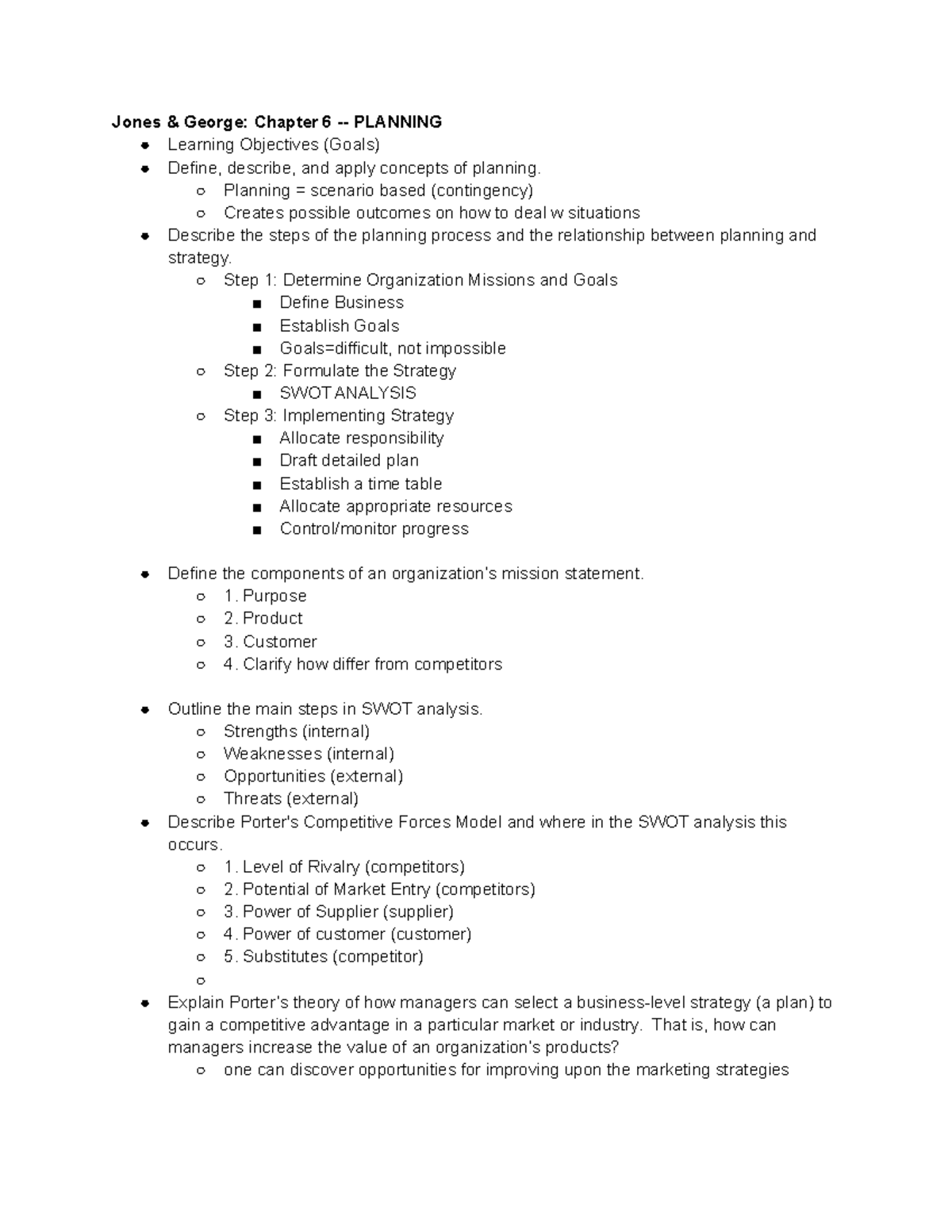 MGT 300 EXAM 1 Review WITH Answers - Jones & George: Chapter 6 - PLANNING Learning Objectives ...